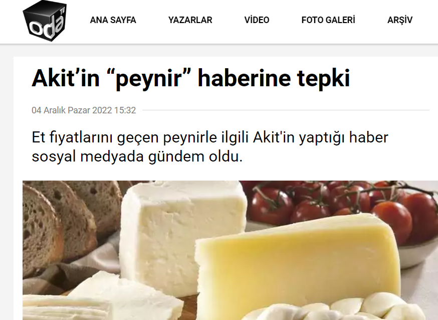 Erdoğan düşmanlığından şizofreni oldular! Oda TV'den akıllara zarar "peynir" haberi - Yeni Akit