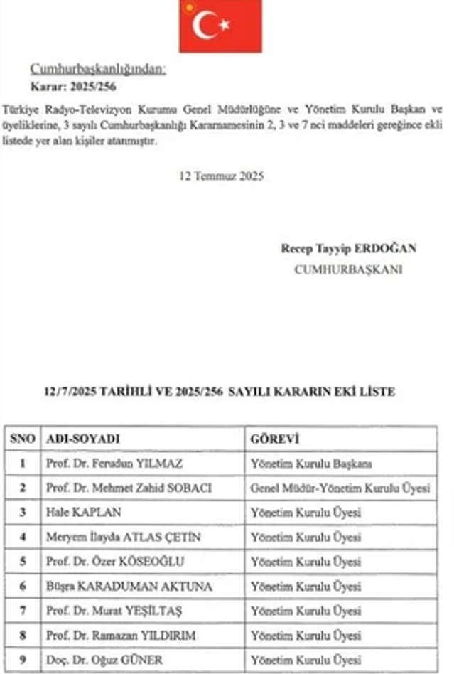 Erdoğan imzaladı! TRT'nin yönetim kadrosu değişti - Yeni Akit